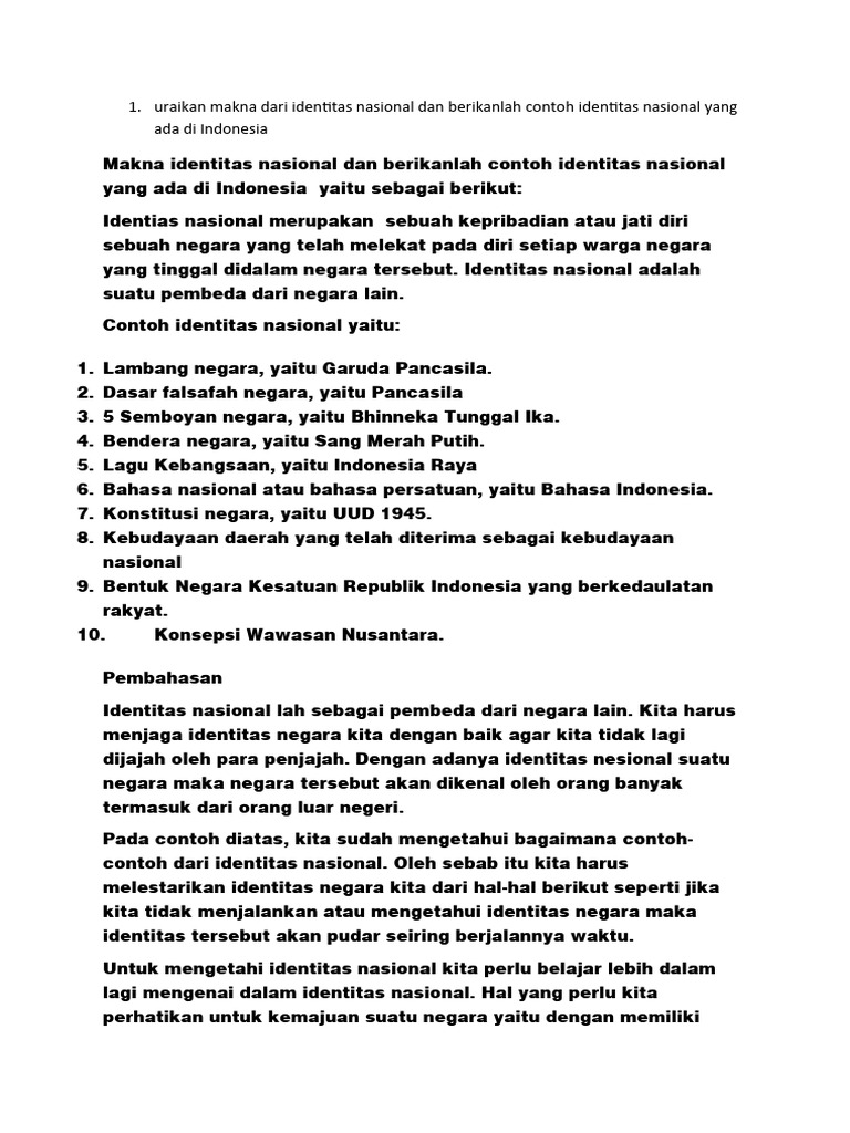 Uraikan Makna Dari Identitas Nasional Dan Berikanlah Contoh Identitas ...