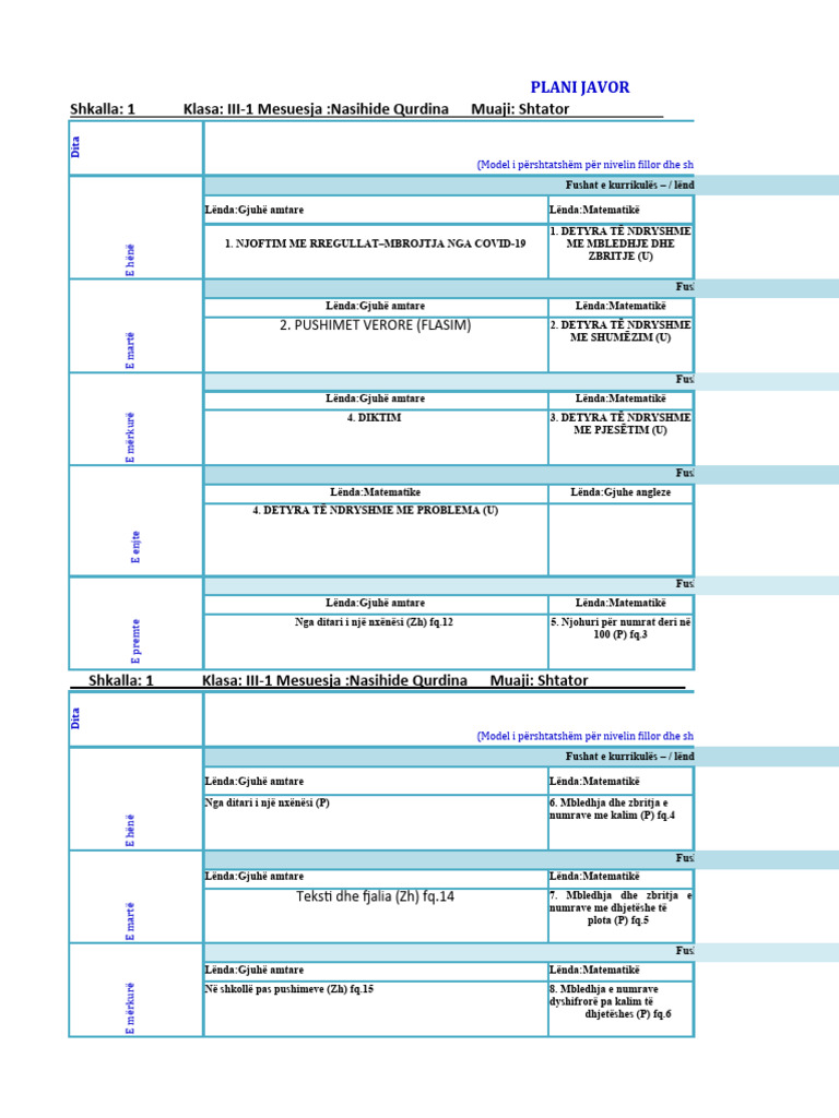 Plani Perioda e 3 | PDF