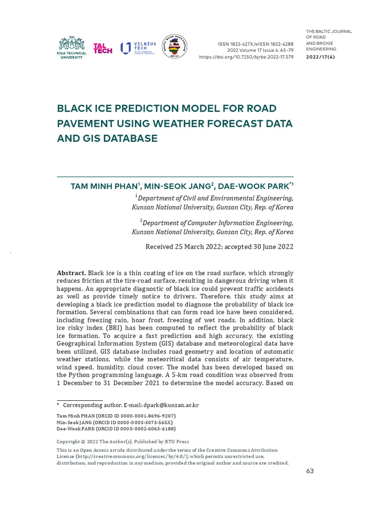 BLACK ICE PREDICTION MODEL For ROAD Pavement Using Weather Forecast Data and Gis Database | PDF