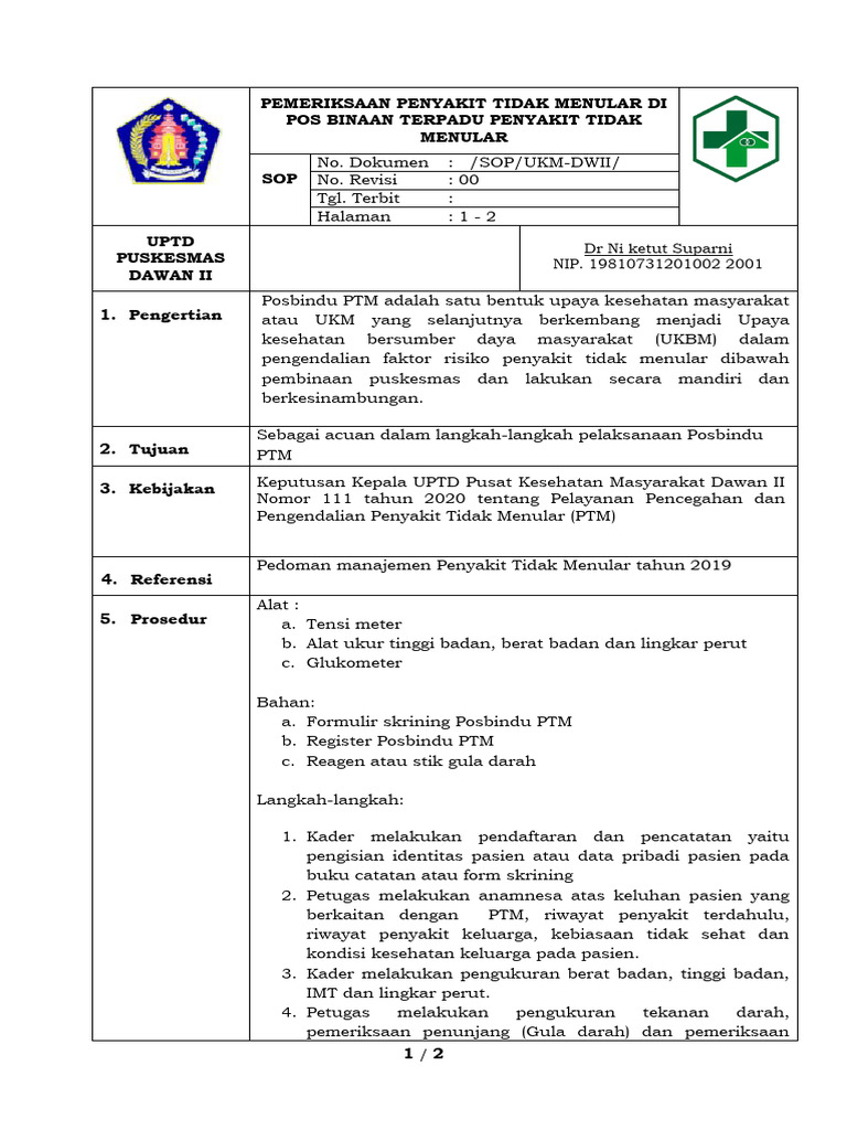 SOP Posbindu PTM fixx | PDF