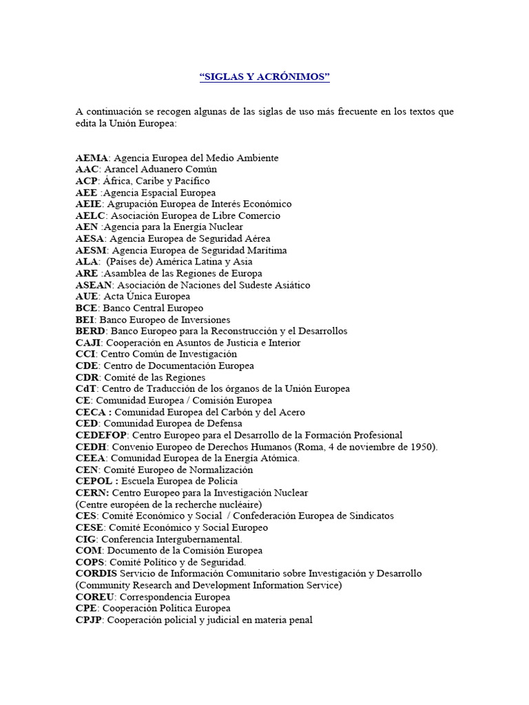 Siglas y Acronimos EUROPEO | PDF