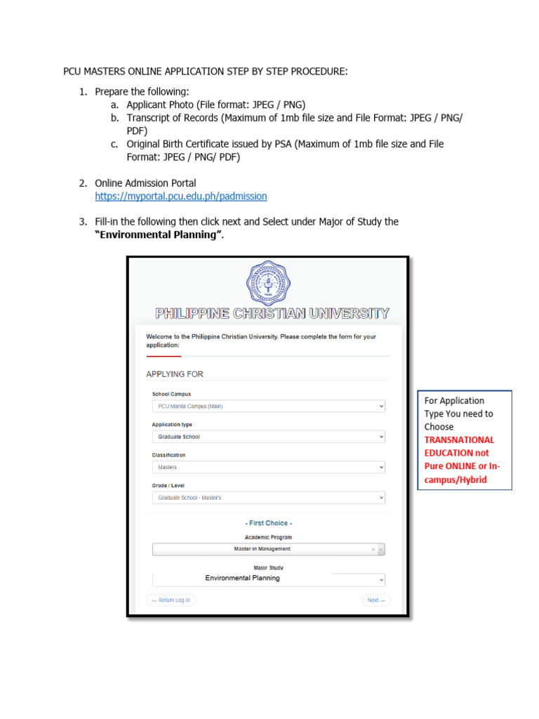 PCU Masters Application Guide | PDF