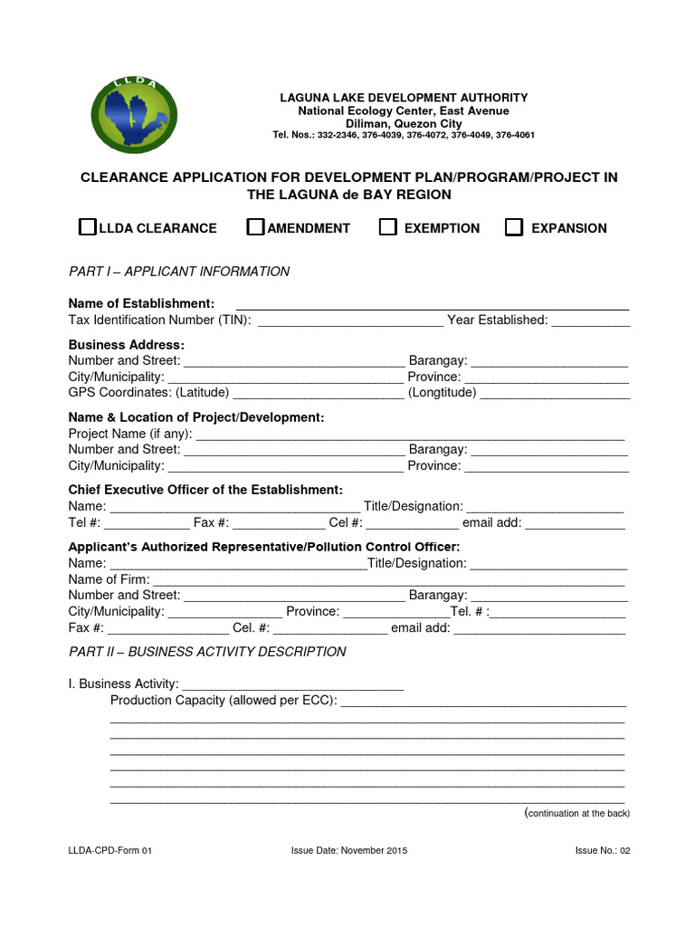 LLDA Application Form | PDF | Fresh Water | Water
