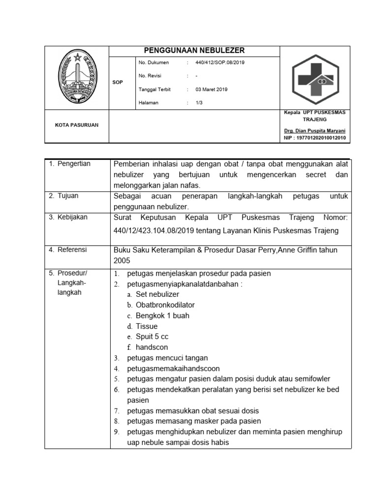 SOP Penggunaan Nebulizer di Puskesmas | PDF | Kesehatan Holistik