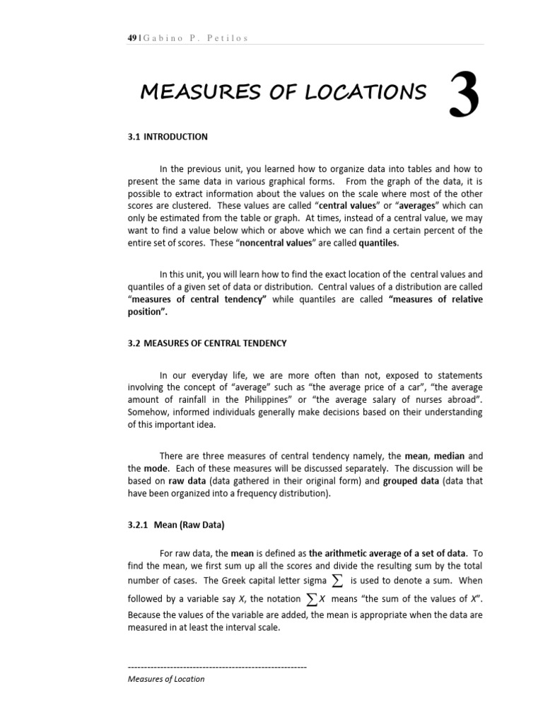 Module 3 Measures of Location | PDF
