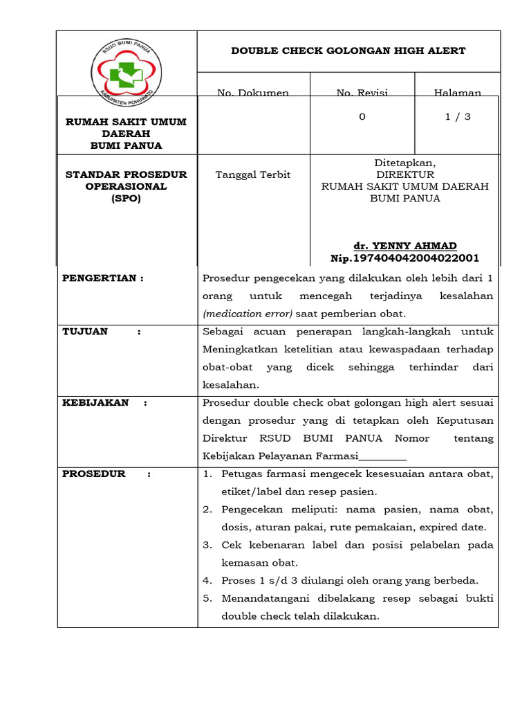 6.c. SPO Double Check Obat High Alert | PDF