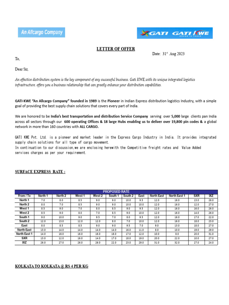 Gati KWE Logistics Offer & Rates | PDF | Home & Garden