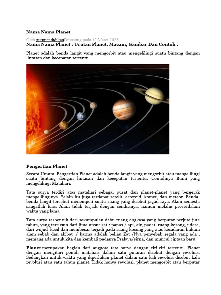 Urutan dan Ciri Planet dalam Tata Surya | PDF | Ilmu Sosial | Dewasa Muda