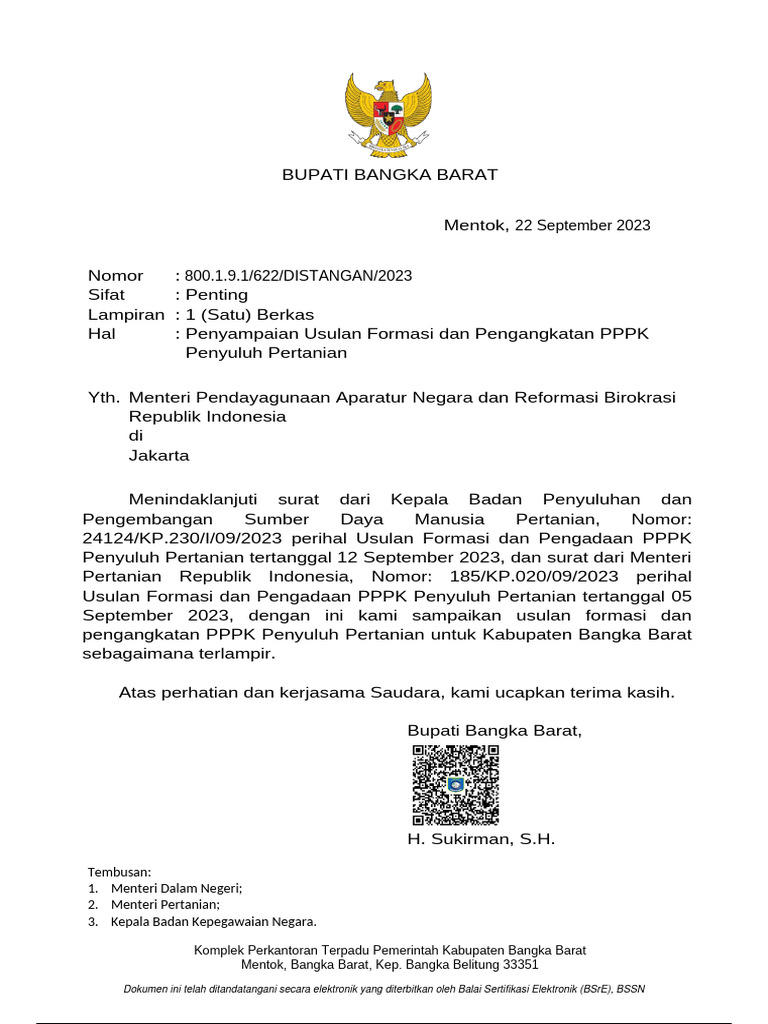 Surat Formasi PPPK Penyuluh | PDF