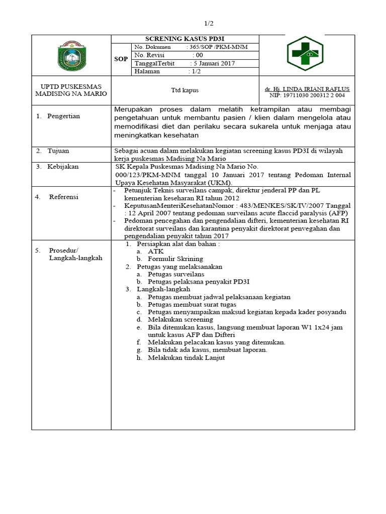 Sopscrening Kasus Pd3i | PDF