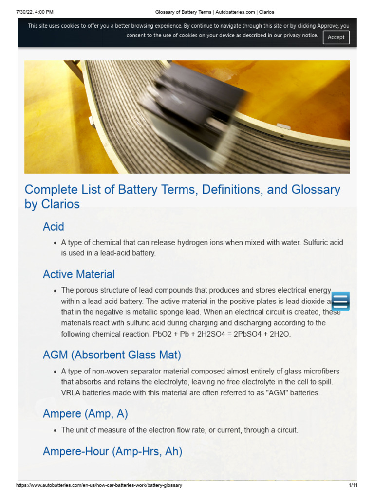 Glossary of Battery Terms - Autobatteries - Com - Clarios | PDF