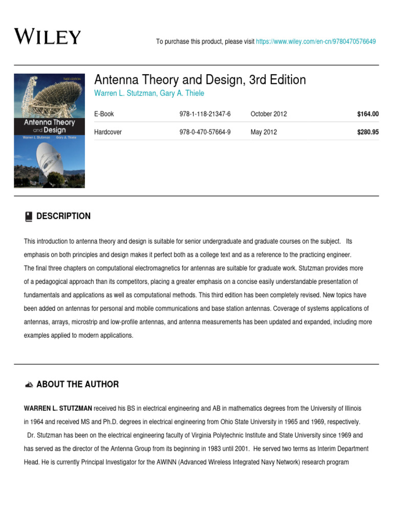 Wiley - Antenna Theory and Design, 3rd Edition - 978-0-470-57664-9 ...