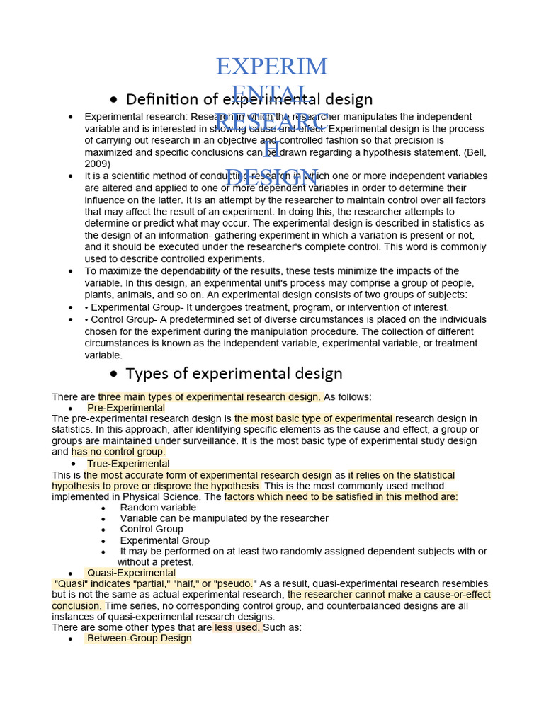 Definition of experimental design | PDF | Experiment | Scientific Method