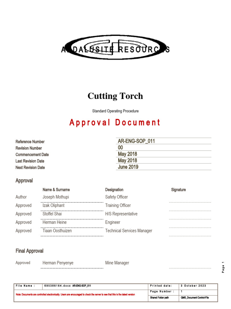 AR-SOP-Cutting Torch | PDF | Personal Protective Equipment | Safety
