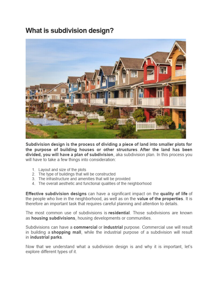 Subdivision Design: Key Concepts Explained | PDF