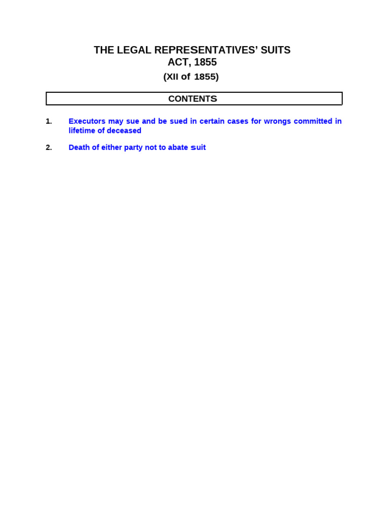 The Legal Representative Suits Act, 1855 PDF | PDF | Legal Documents | Justice