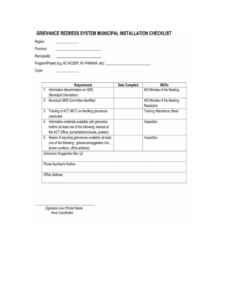 GRS Installation Checklist | PDF