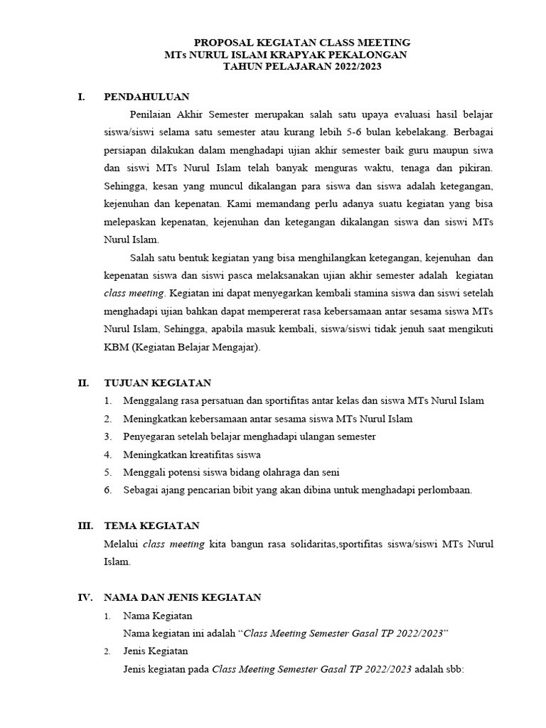 Proposal Class Meeting TP 2022-2023 | PDF