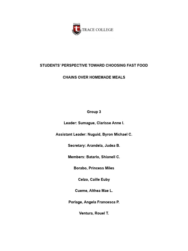 Fast Food vs. Homemade: Student Choices | PDF | Fast Food | Healthy Diet