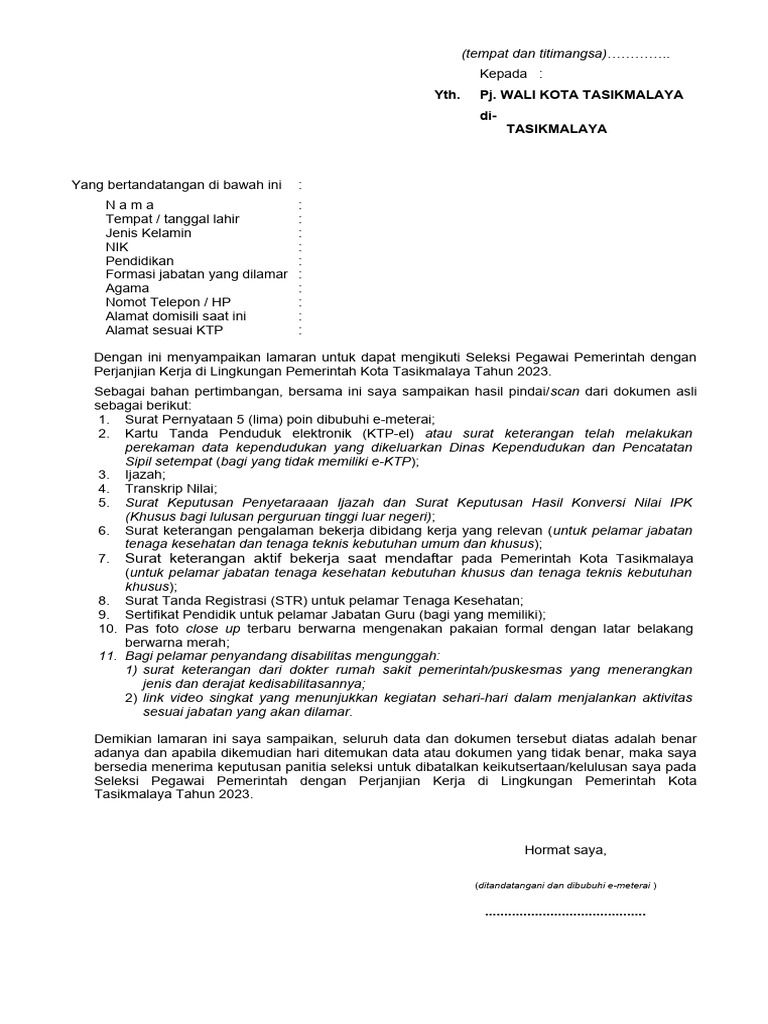 Format Surat Lamaran PPPK | PDF