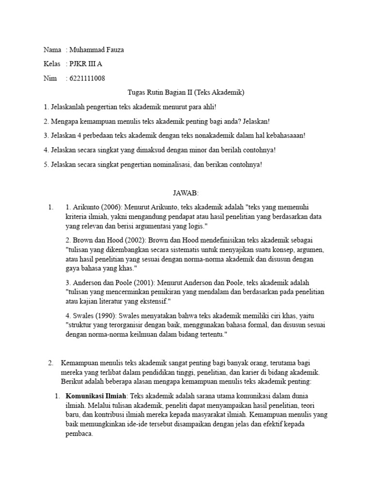 Tugas Rutin Bagian II Bahasa Indonesia | PDF