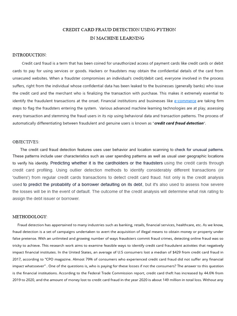 Credit Card Fraud Detection Using Python | PDF