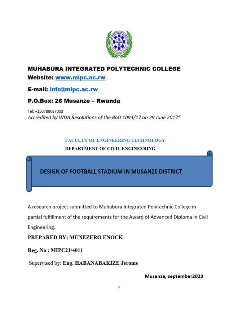 Architectural Design of Football Stadium in Musanze District Enock | PDF
