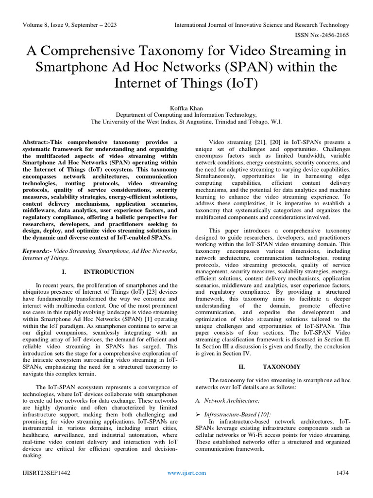 A Comprehensive Taxonomy For Video Streaming In Smartphone Ad Hoc Networks Span Within The 