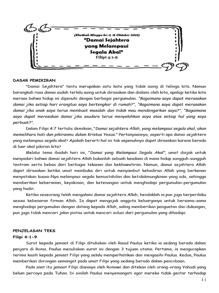 Kotbah 15,22,29 Oktober 2023 | PDF