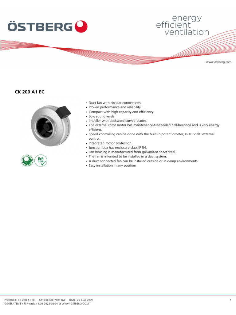 PRODUCT: CK 200 A1 EC ARTICLE NR: 7001167 DATE: 29 June 2023 1 | PDF
