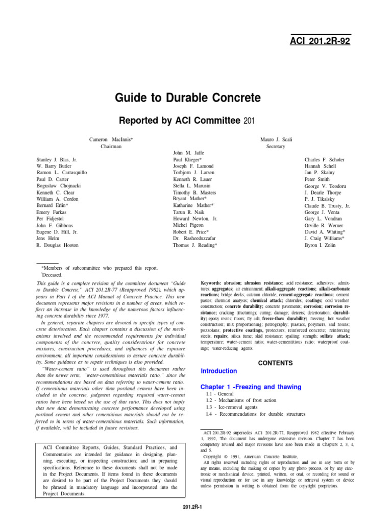 ACI-201.2R-92 Guide To Durable Concrete | PDF
