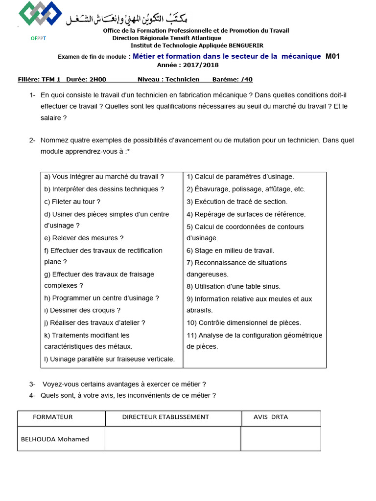 Efm Métier Et Formation tfm2018 | PDF
