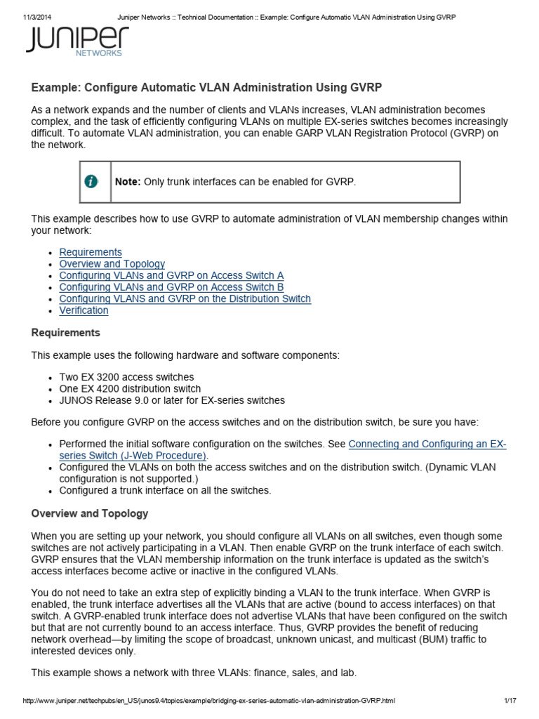 Configure VLANs with GVRP on Juniper Switches | PDF | Computer Standards | Computer Architecture