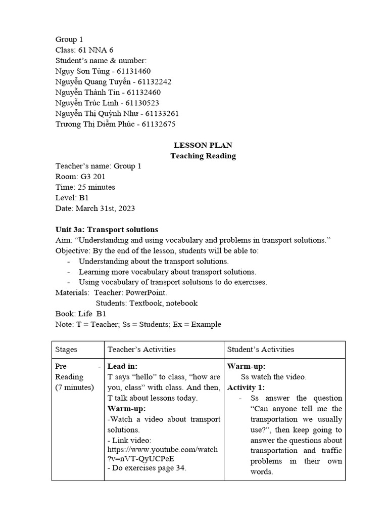 Mid-Term Test Lesson Plan G1 | PDF