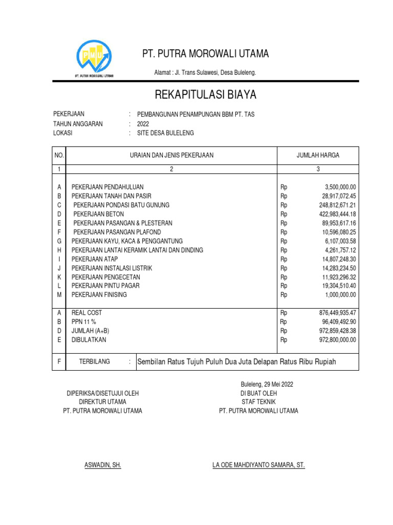 Rab Pembangunan Penampungan BBM Pt. Tas | PDF