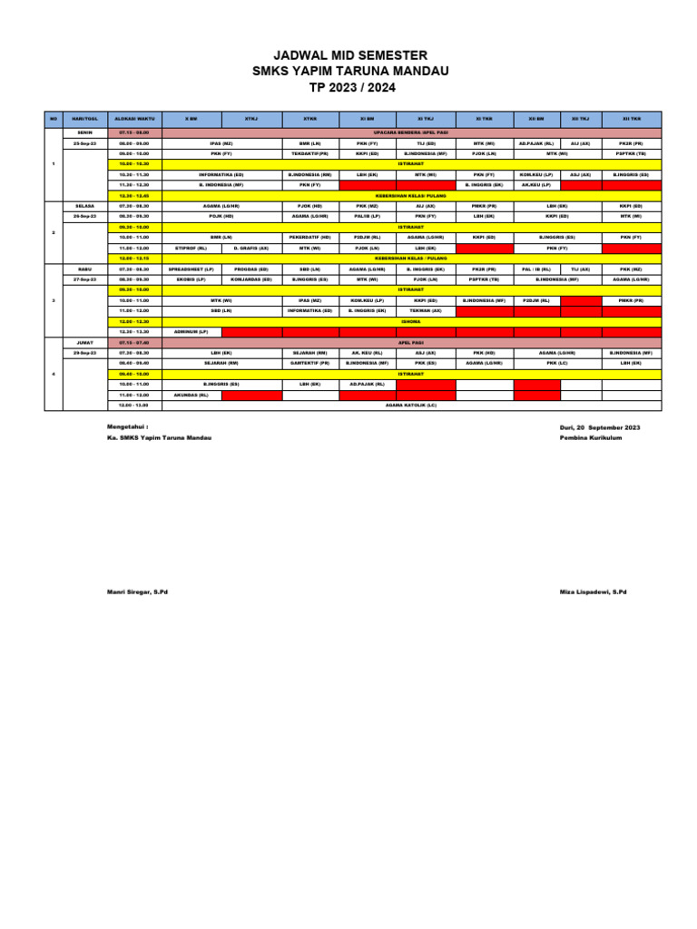 Roster Mid Sem Ganjil 2023-2024 | PDF