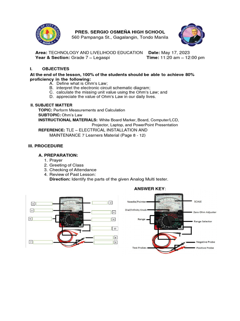 Lesson Plan OHMS Law 123 | PDF