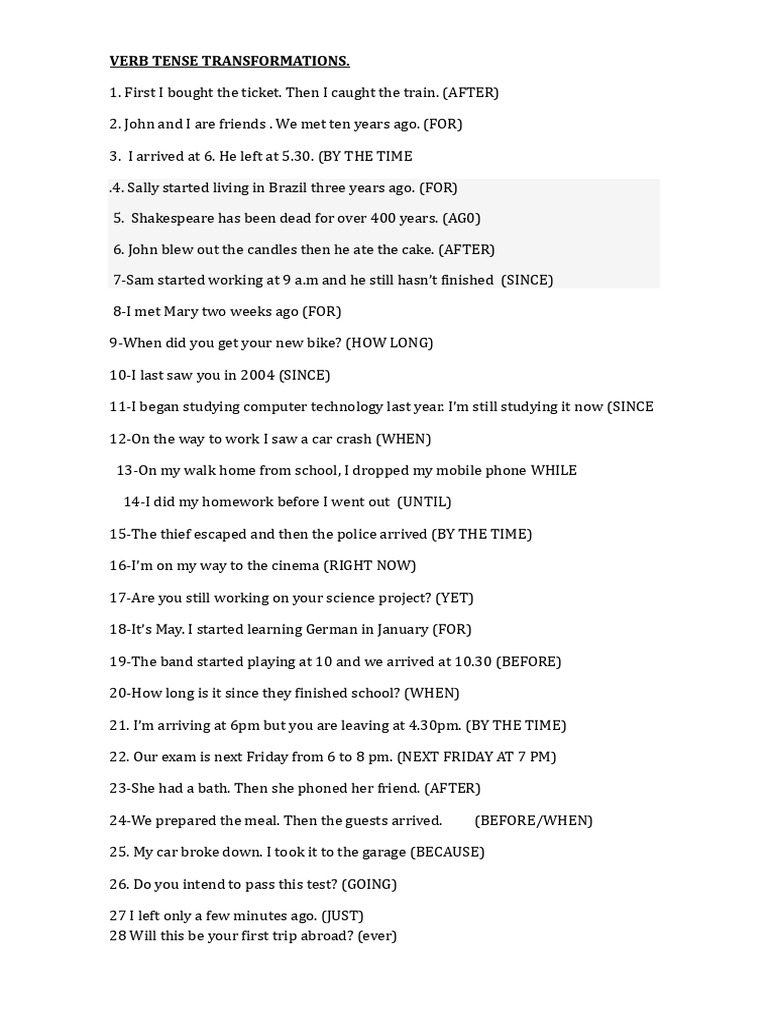 Verb Tense Transformations | PDF