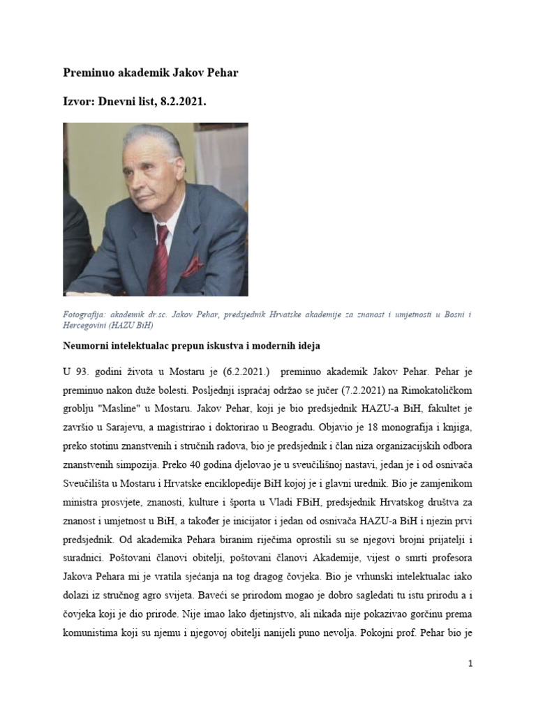 Akademik Jakov Pehar | PDF