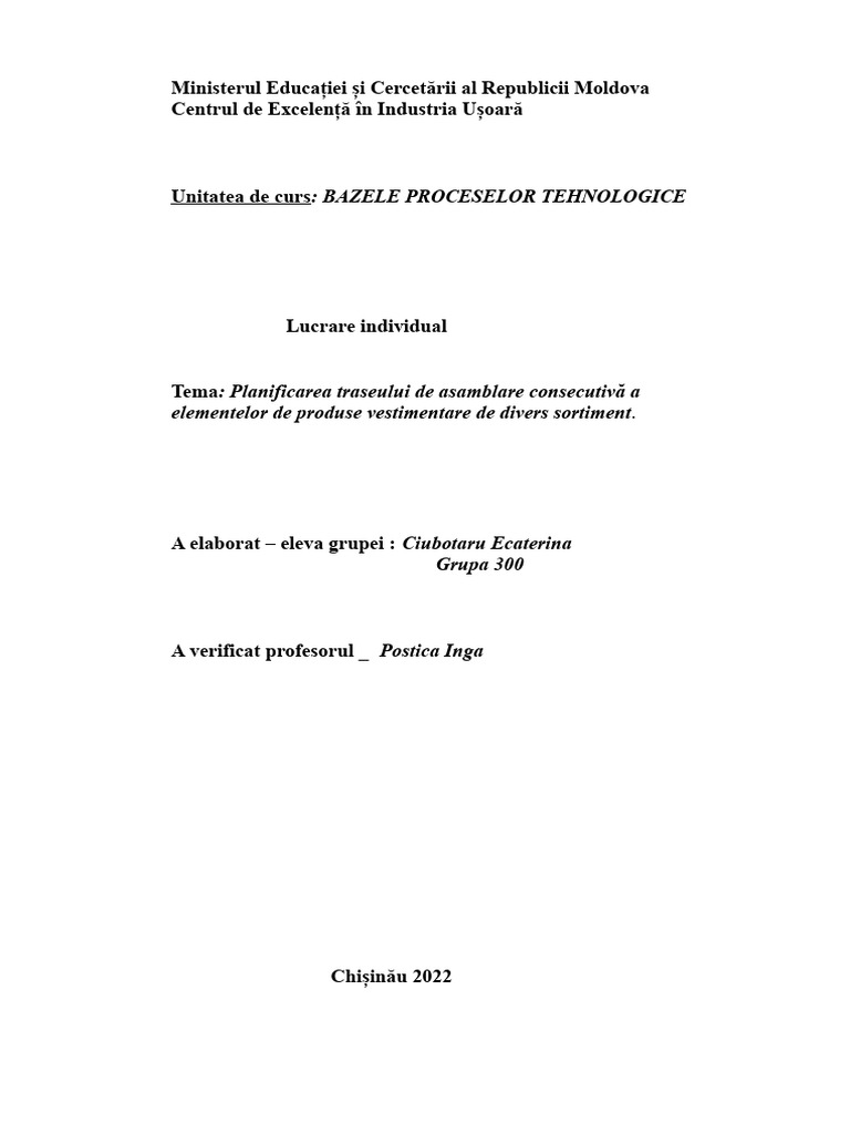 Luc. Ind. Traseu. Ciubotaru. An 3 | PDF