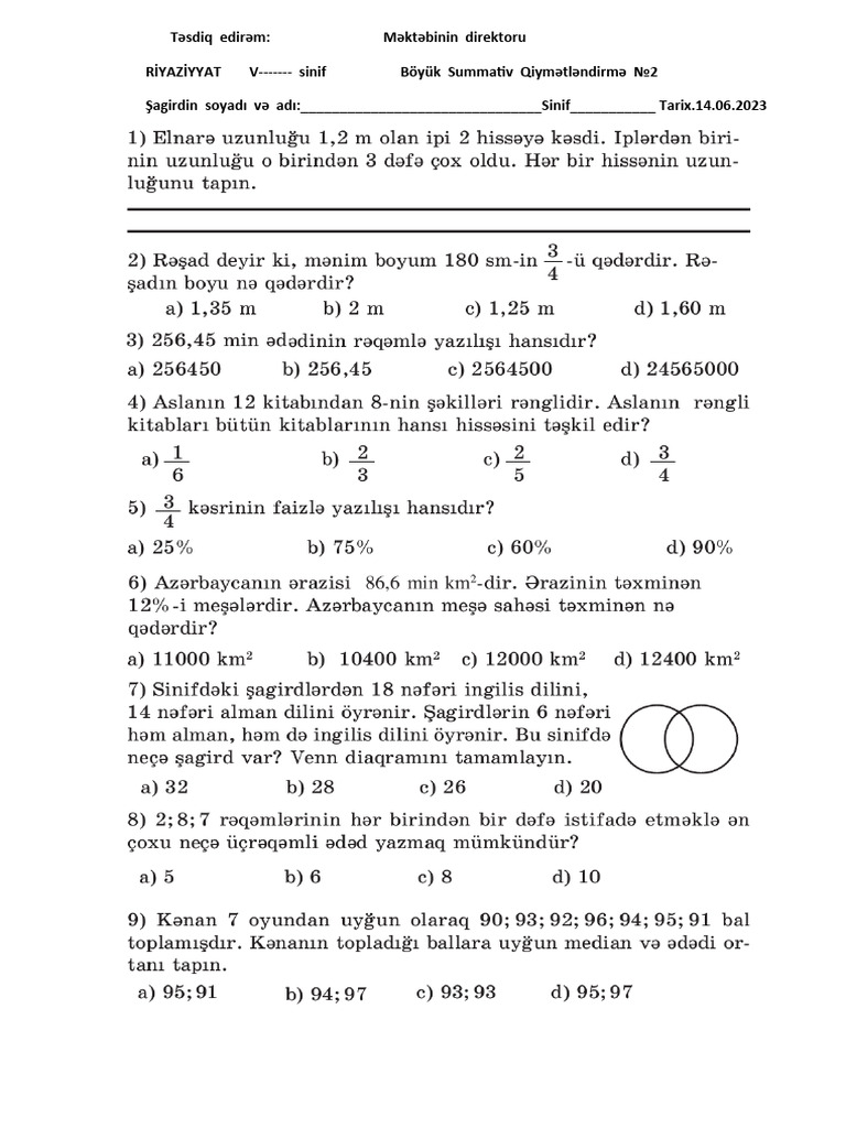 5 Ci Sinif Riyaziyyat Bsq 2 R | PDF
