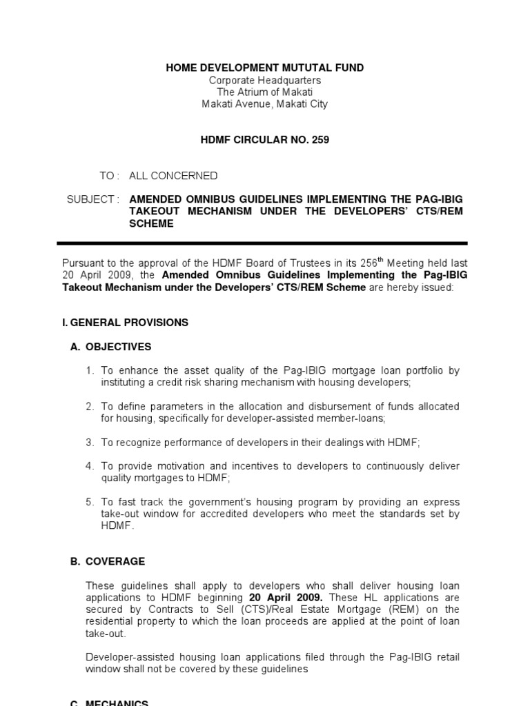 HDMF Circular 259 | Download Free PDF | Loans | Mortgage Loan