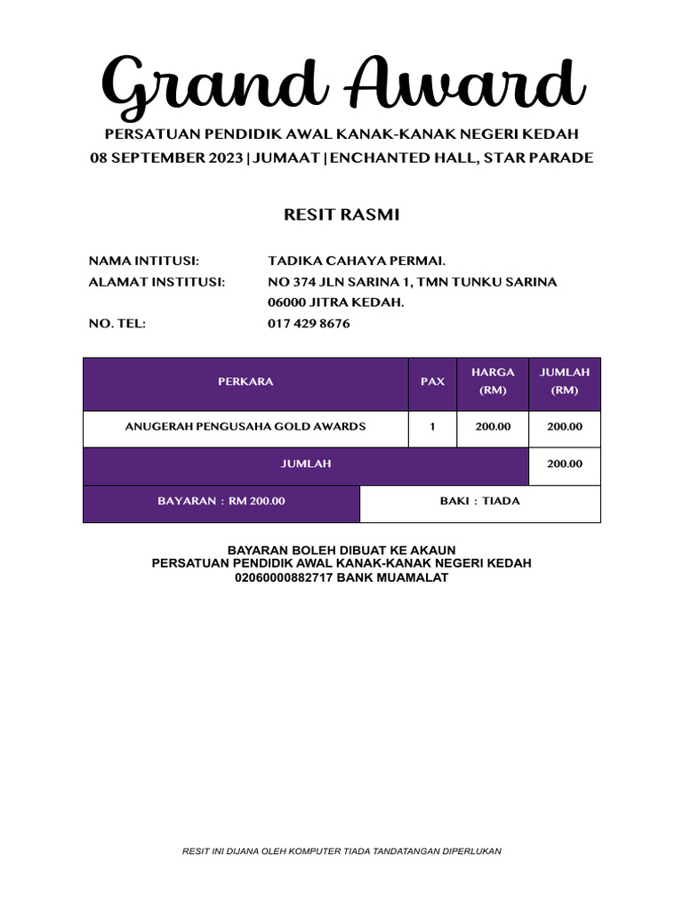 Resit Rasmi Grand Award | PDF