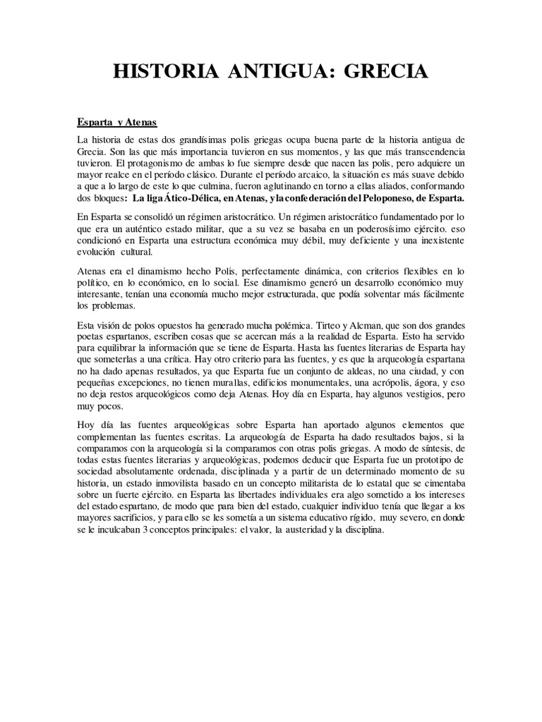Historia Antigua Universal Apuntes Examen Esparta y Atenas | PDF