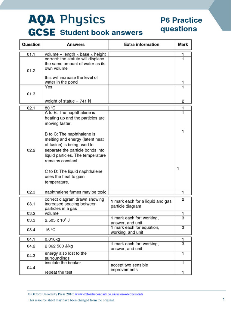 AQA Physics P6 Practice Answers | PDF