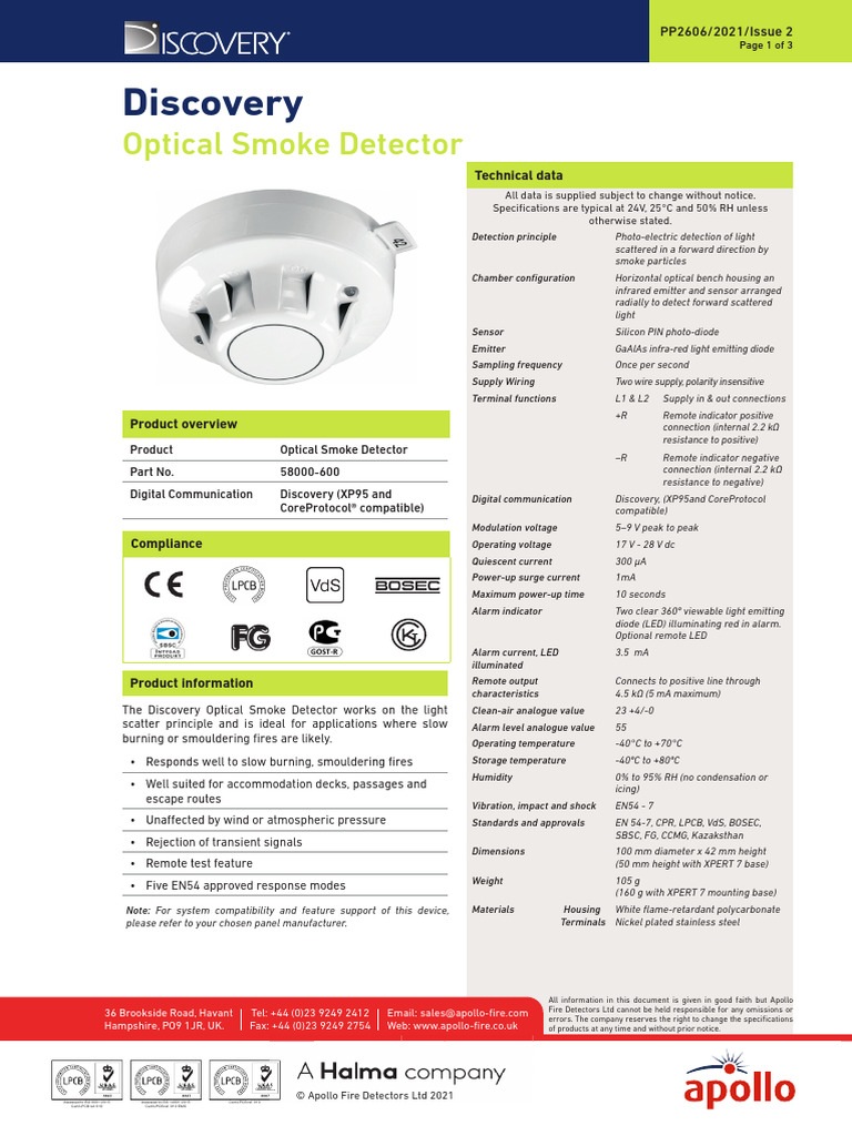 PP2606 Discovery Optical Smoke Detector | PDF | Light Emitting Diode | Sensor