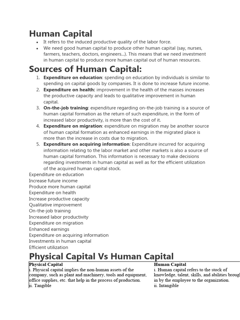 Human Capital Formation Notes PDF | PDF | Human Capital | Capital ...