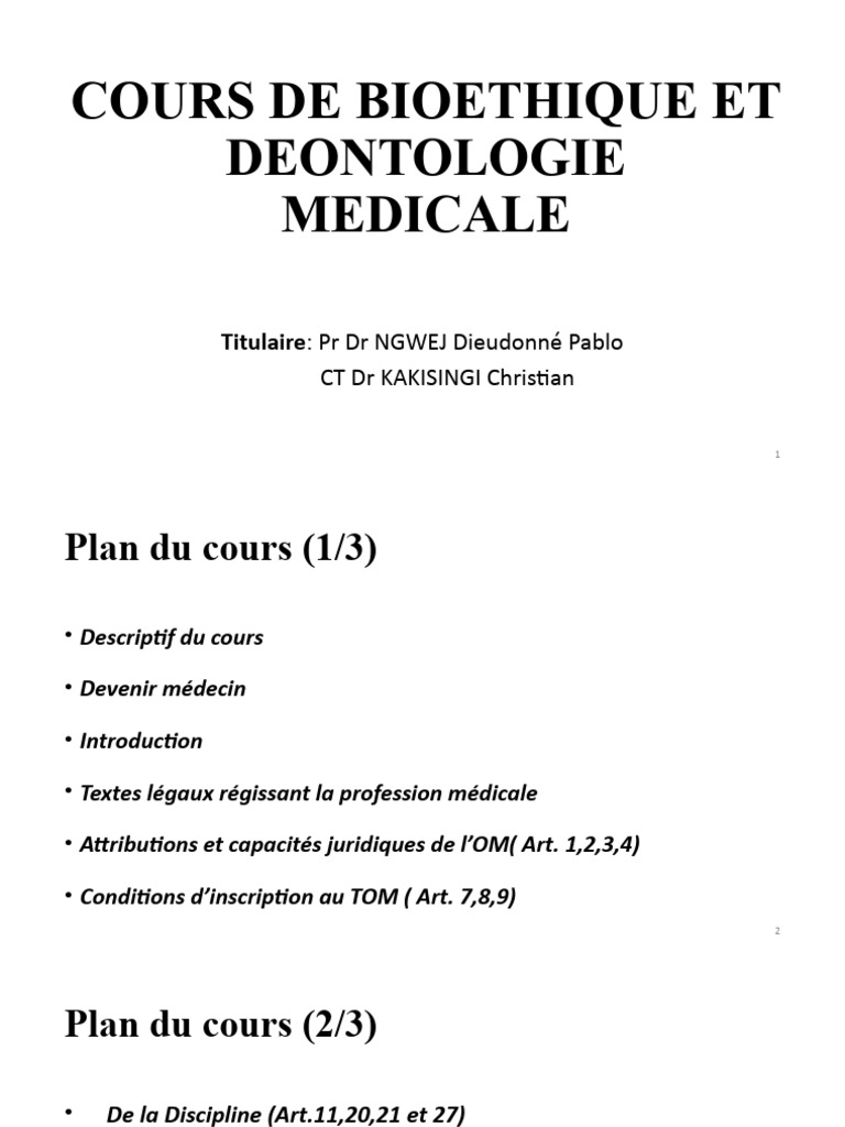 Cours de Bioéthique et Déontologie Médicale | PDF | Bioéthique | Moralité