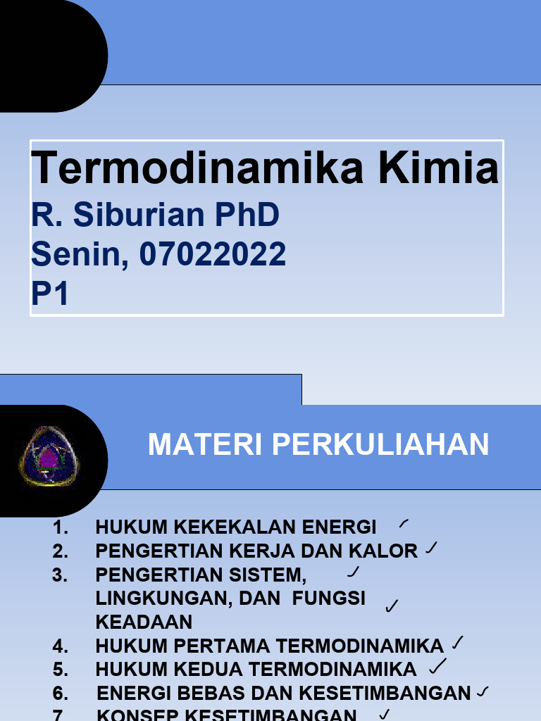 Materi Perkuliahan Termodinamika Kimia | PDF