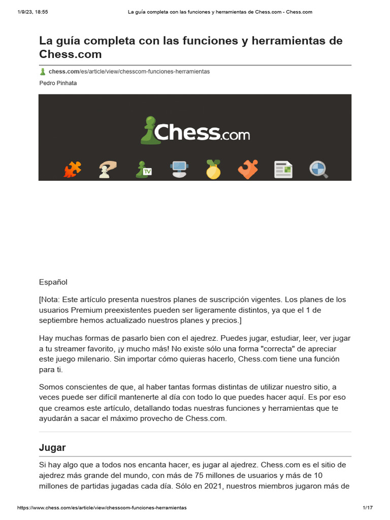 Chesscom - Guía Completa - Funciones y Herramientas | PDF | Ajedrez | Aperturas de ajedrez